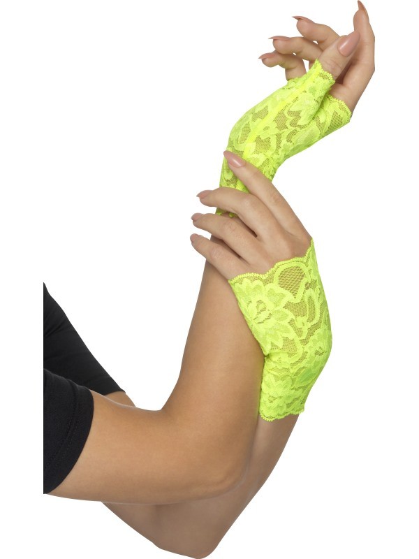 80s Fingerless Lace Gloves Neon Green Lets Party Forever